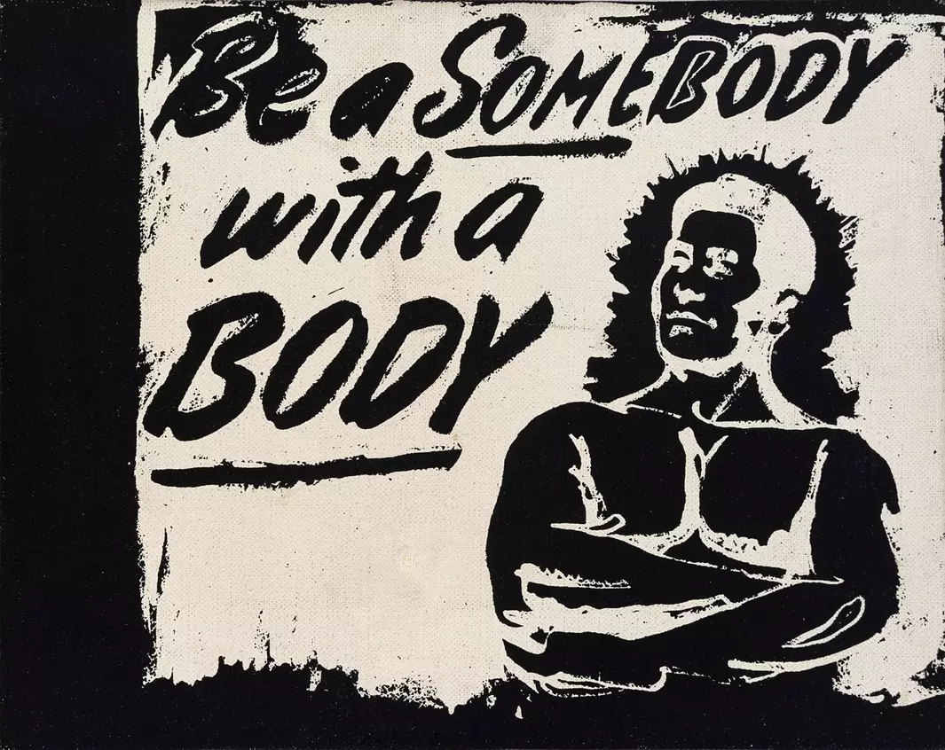 Andy Warhol, Be a Somebody with a Body, (1985)។ រូបថត៖ មូលនិធិ Andy Warhol សម្រាប់ Visual Arts Inc.; សង្គមសិទ្ធិសិល្បករ ញូវយ៉ក; DACS ទីក្រុងឡុងដ៍។