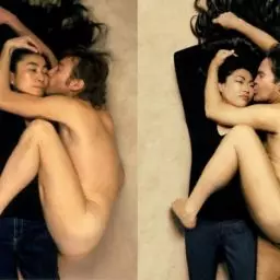 Annie Leibovitz, John Lennon ja Yoko Ono (1980) ning Sandro Milleri versioon koos John Malkovichiga.