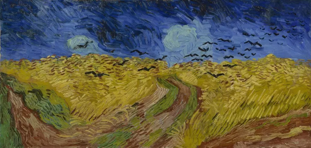 Vincent van Gogh, Wheatfield nwere uku (July 1890). Site n'ikike nke Van Gogh Museum.