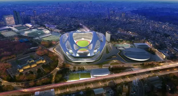 2020-ci il Tokio Olimpiya Stadionu üçün tərk edilmiş Zaha Hadidin dizaynının təsviri. Foto: Zaha Hadid.