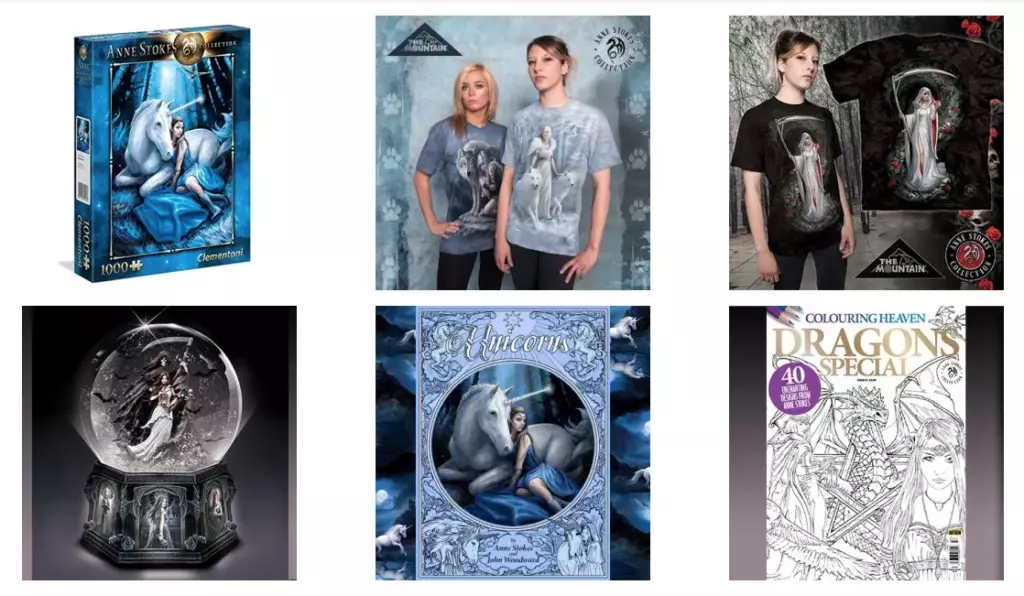 Site da Art Ask Agency, com designs da artista de fantasia Anne Stokes.