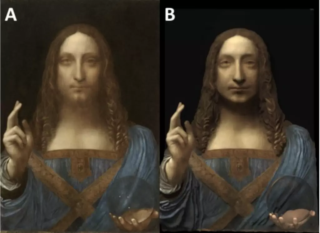 Leonardo da Vinci, Salvator Mundi i rendering obrazu PBR przy użyciu pustej kuli. Dzięki uprzejmości Uniwersytetu Kalifornijskiego w Irvine.