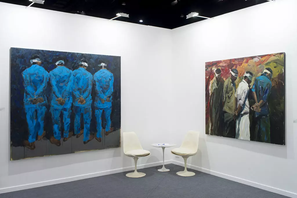 Beirut Art Fair တွင် Agial & Saleh Barakat Gallery booth ၏ တပ်ဆင်မှုမြင်ကွင်း။