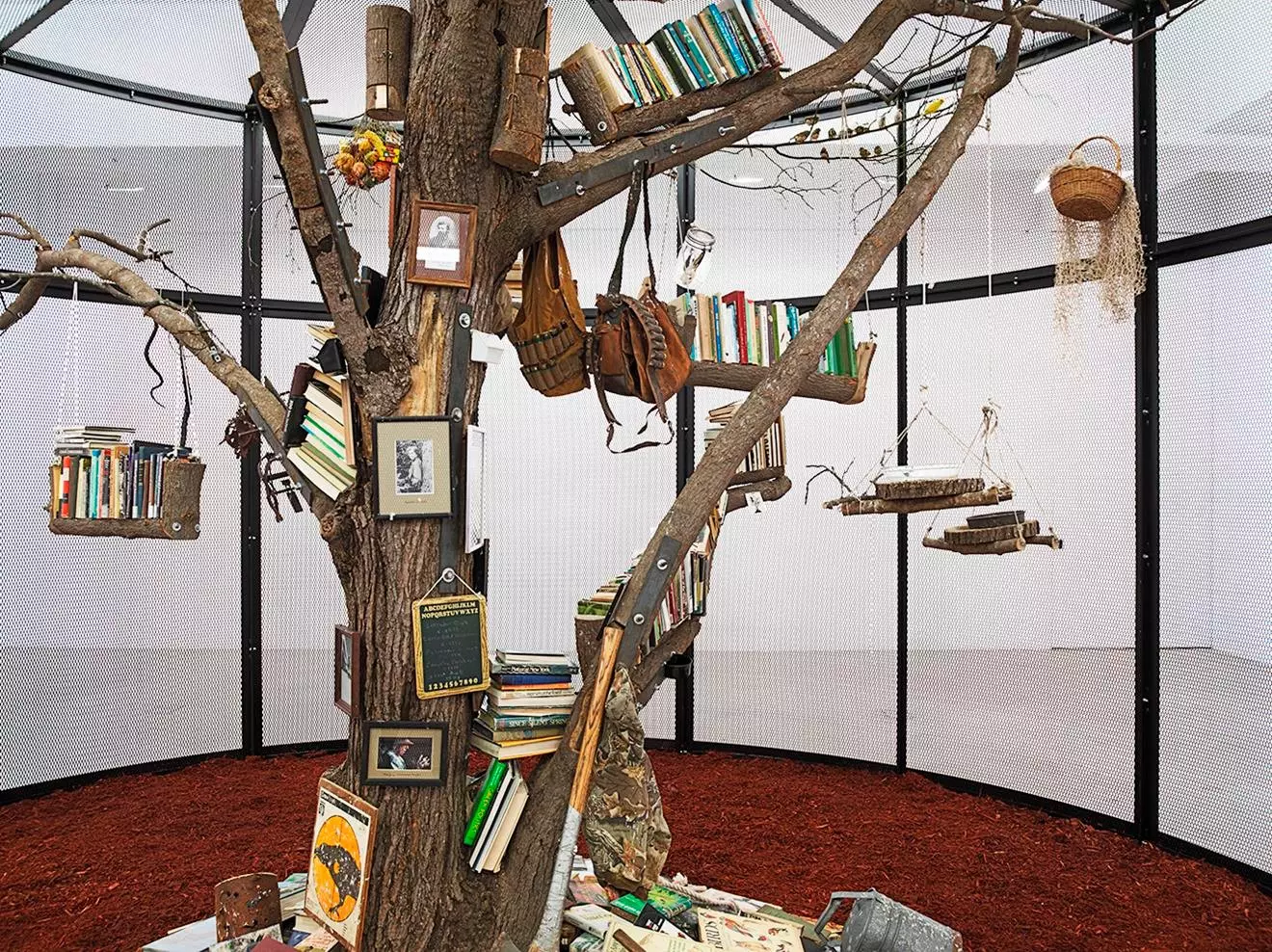 Mark Dion, Library for the Birds of New York, détail, (2016). Photo : avec l'aimable autorisation de la galerie Tanya Bonakdar.