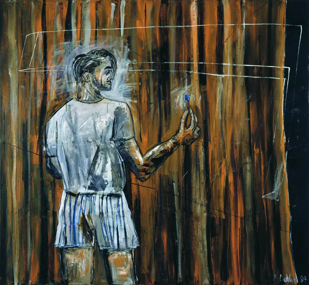 Albert Oehlen Self-Portrait with Soiled Underpants and Blue Mauritius (1984) រូបថត៖ សិល្បៈនៅអាមេរិក