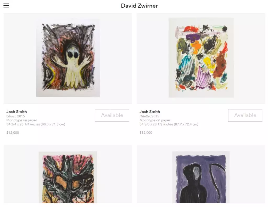 ڈیوڈ زورنر کے آن لائن دیکھنے کے کمرے کا اسکرین شاٹ۔ بشکریہ David Zwirner گیلری۔