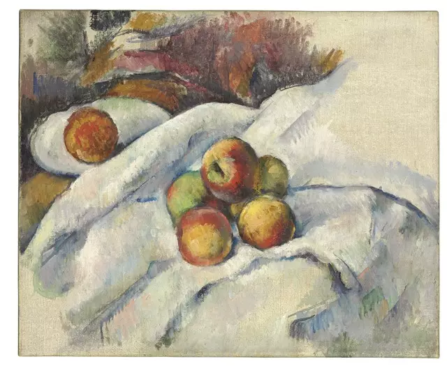 Paul Cézanne, Pommes sur un Linge (ihe dị ka 1885).