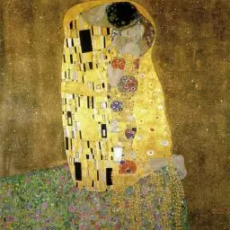 Gustav Klimt, Der Kuss (Kossinn) (1908). Með leyfi Klimt-safnsins.