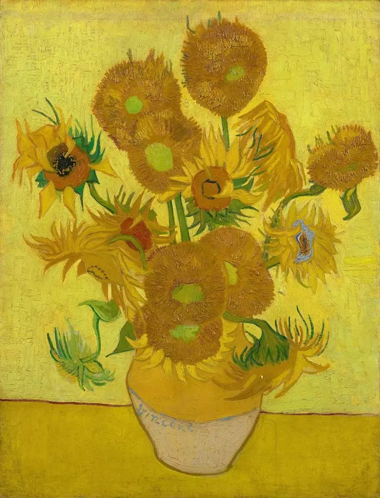 Vincent van Gogh, Sonneblomme (1889). Dit is 'n herhaling van die vierde weergawe van die komposisie. Foto: met vergunning van die Van Gogh Museum, Amsterdam.