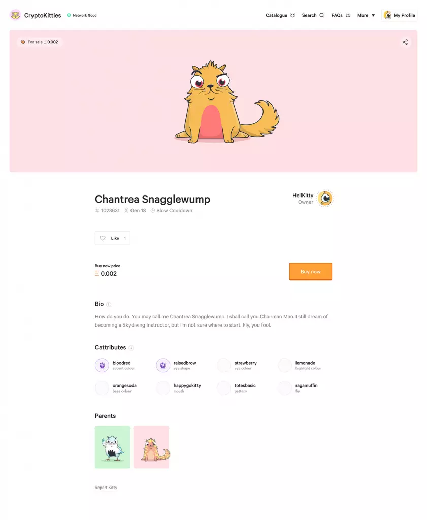 CryptoKitties ويب سائيٽ برائوزنگ. Axiom Zen جي مهرباني.