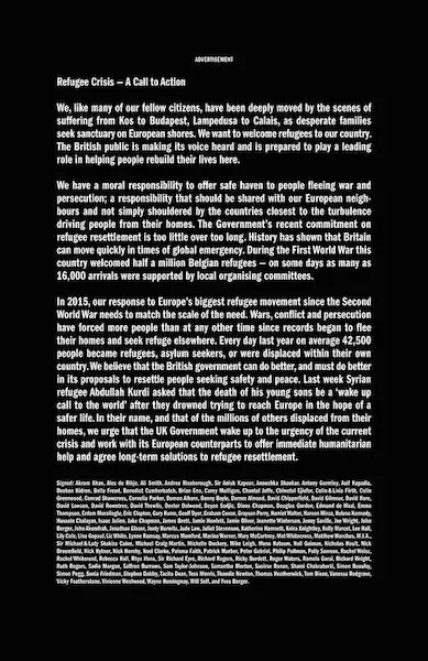 ब्रिटेन के कलाकारों ने सरकार से शरणार्थी संकट पर कार्रवाई करने का आह्वान किया 37035_6