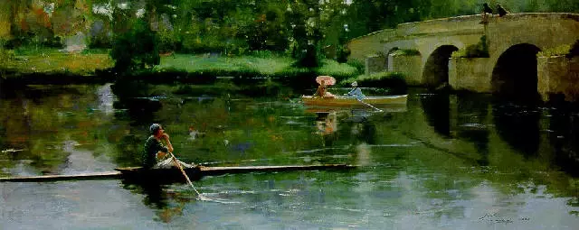 John Lavery สะพานที่ Grez (1883-1883) ขายที่ Christie's London เมื่อวันที่ 8 ธันวาคม 1998 ในราคา 1,321,500 GBP (2,185,742)