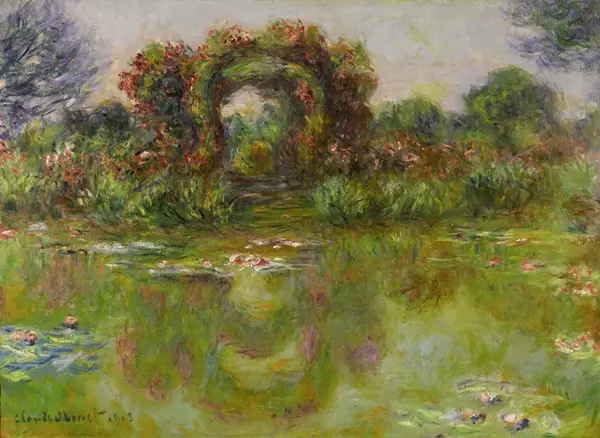 Claude Monet, Bassin aux nymphéas, les rosiers (n.d.). (kwv yees: $ 18 lab–25 lab). Yees duab: Courtesy Sotheby's.