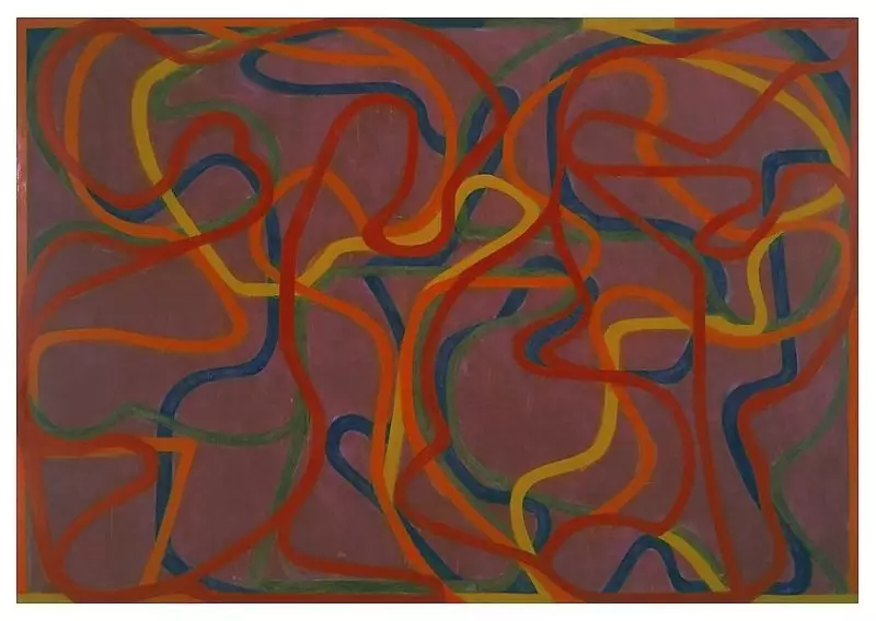 Brice Marden, Red Rocks (5) (2000–02). Kev lees paub los ntawm Matthew Marks Gallery.