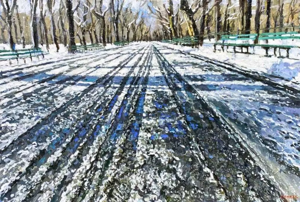 Richard Combes, Central Park, New York - Zima. Mwachilolezo cha Mark Murray Fine Paintings.