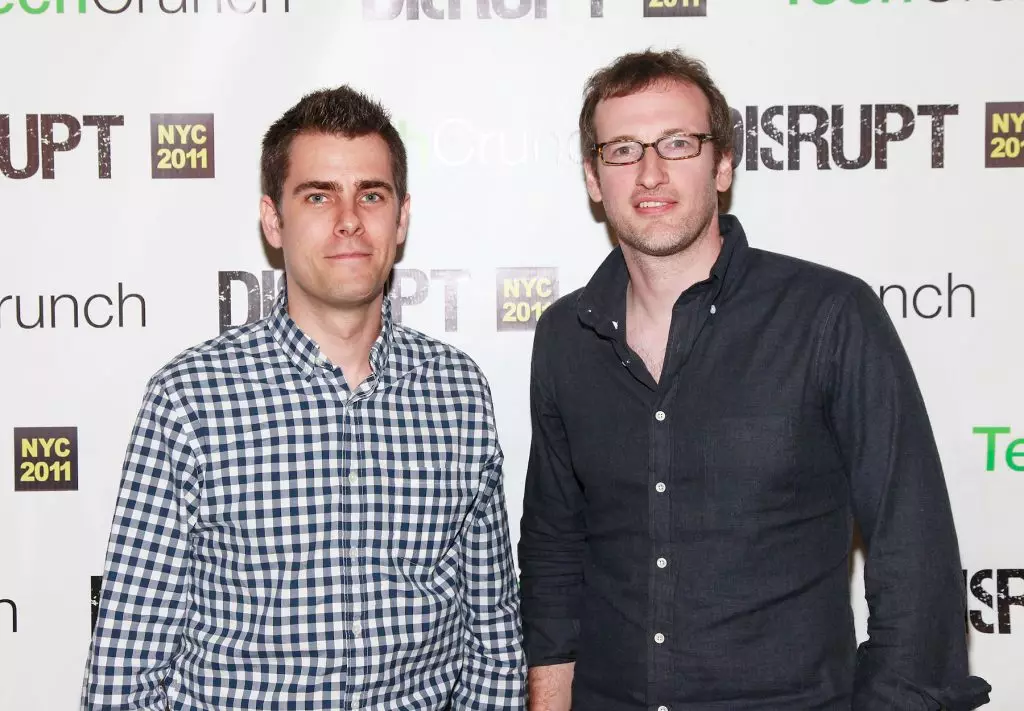 2011 年 5 月，纽约 TechCrunch Disrupt 大会上的 Matt Hall 和 John Watkinson。（Charles Eshelman/Getty Images 为 AOL 拍摄）