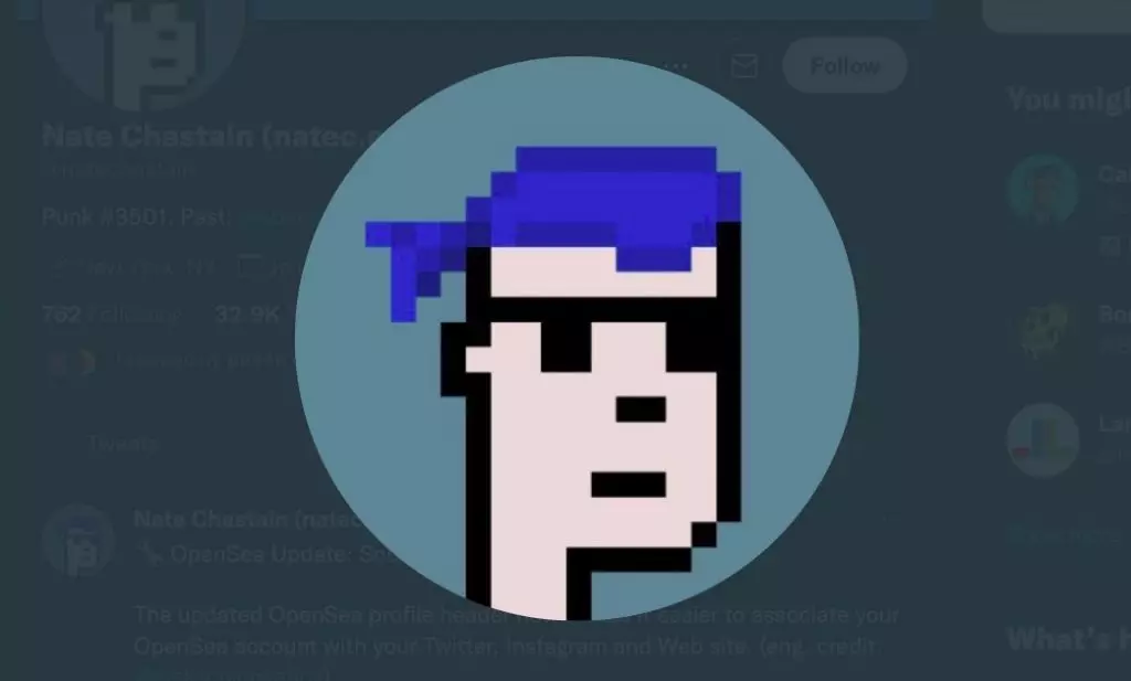 Mufananidzo weNate Chastain's Twitter avatar, CryptoPunk #3501.