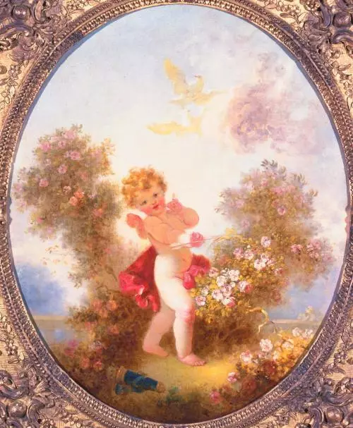 Jean-Honoré Fragonard, Kipidon nan mitan roz, oswa renmen Sentinel la (ca. 1775). Koutwazi The Huntington Library, Art Museum, ak Botanical Gardens. Koleksyon Memorial Adele S. Browning, kado Mildred Browning Green ak Onorab Lucius Peyton Green.