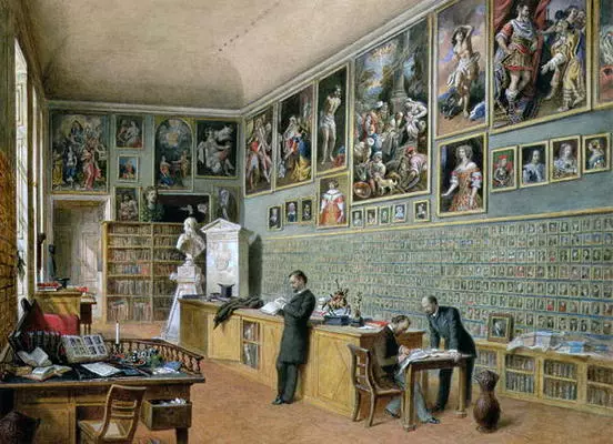 Carl Goebel, biblioteket, i bruk som kontor för Ambraser Gallery i Lower Belvedere (1879).