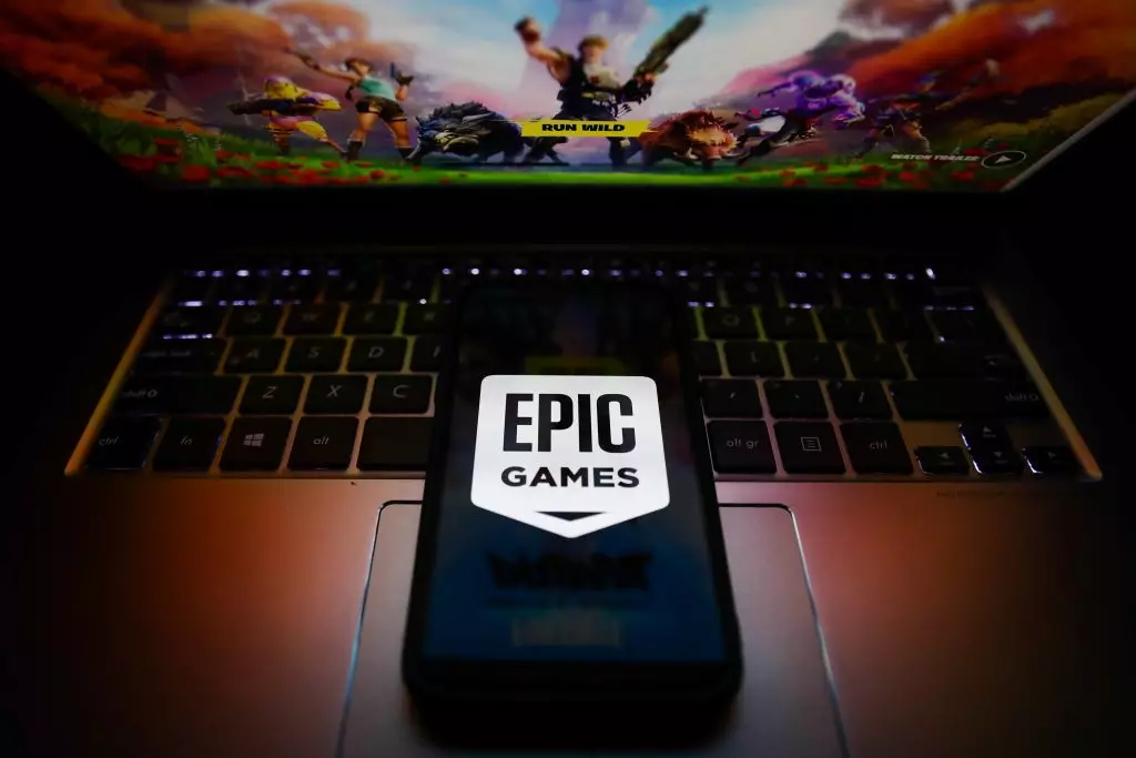 Epic Games logosu. (Fotoğraf illüstrasyonu Jakub Porzycki/NurPhoto tarafından Getty Images aracılığıyla)