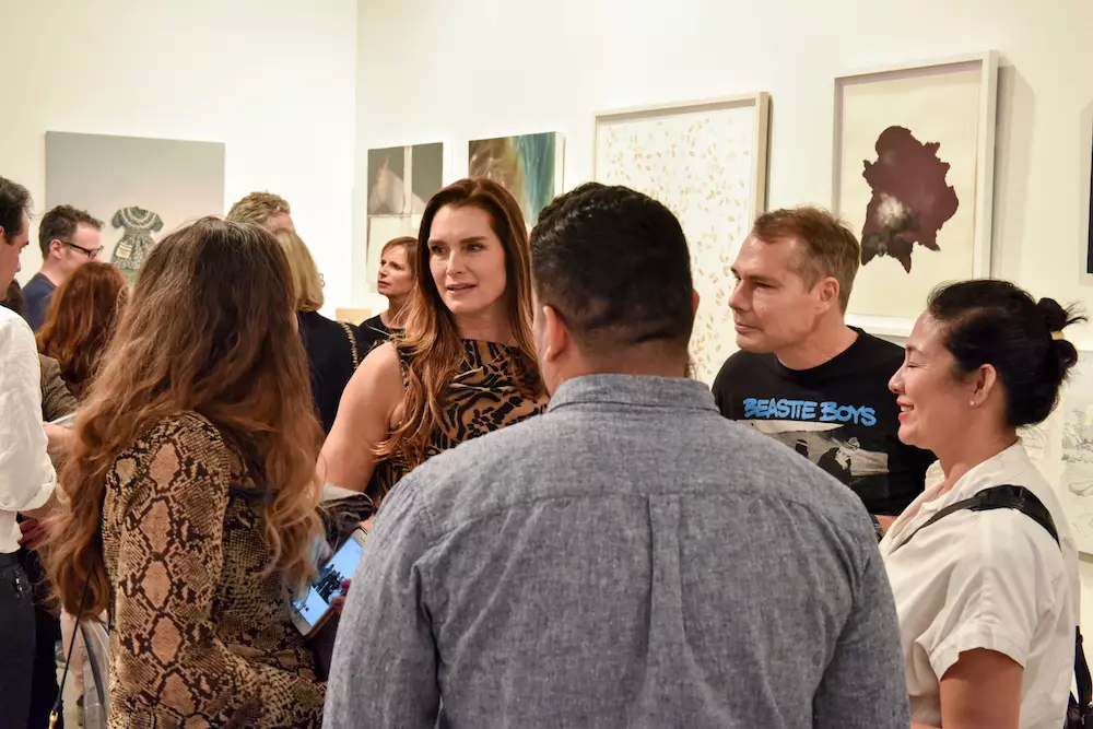 Brooke Shields a Shepard Fairey bei Art Miami. Foto vum Ken Hayden