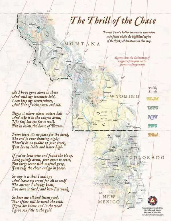 Pistas del tesoro de Forrest Fenn de uno de sus libros autoeditados. Cortesía de Forrest Fenn.