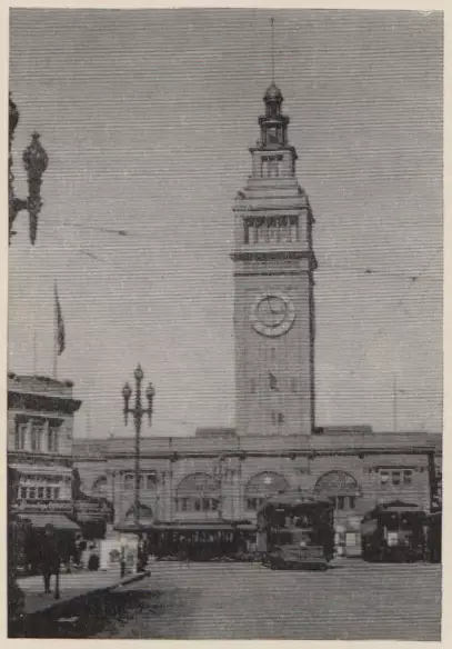 An image of the San Francisco Ferry Building, the first picture sent over a telephone line from San Francisco to New York, using the variable width line process. Image courtesy Metropolitan Museum of Art.