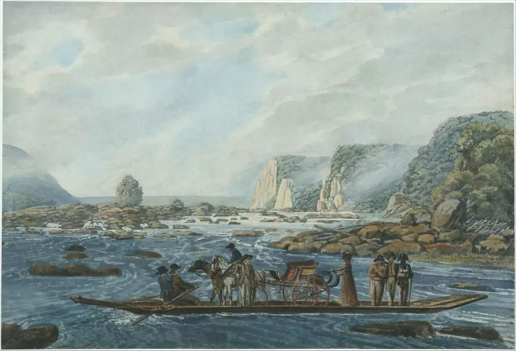 Pavel Petrovich Svinin, En færgescene på Susquehanna ved Wright's Ferry, nær Havre de Grace (1811–ca. 1813). Billede udlånt af Metropolitan Museum of Art.