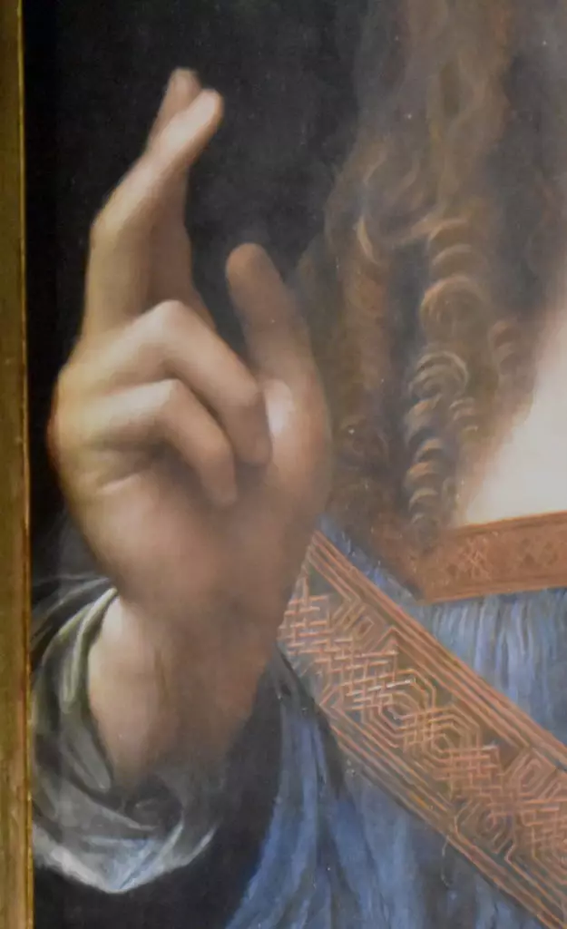 Detalle del Salvator Mundi de Leonardo da Vinci. Imagen: Ben Davis.