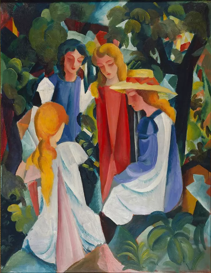 August Macke, Çar Keç (1913). Wêne ji Museum Kunstpalast - Horst Kolberg.