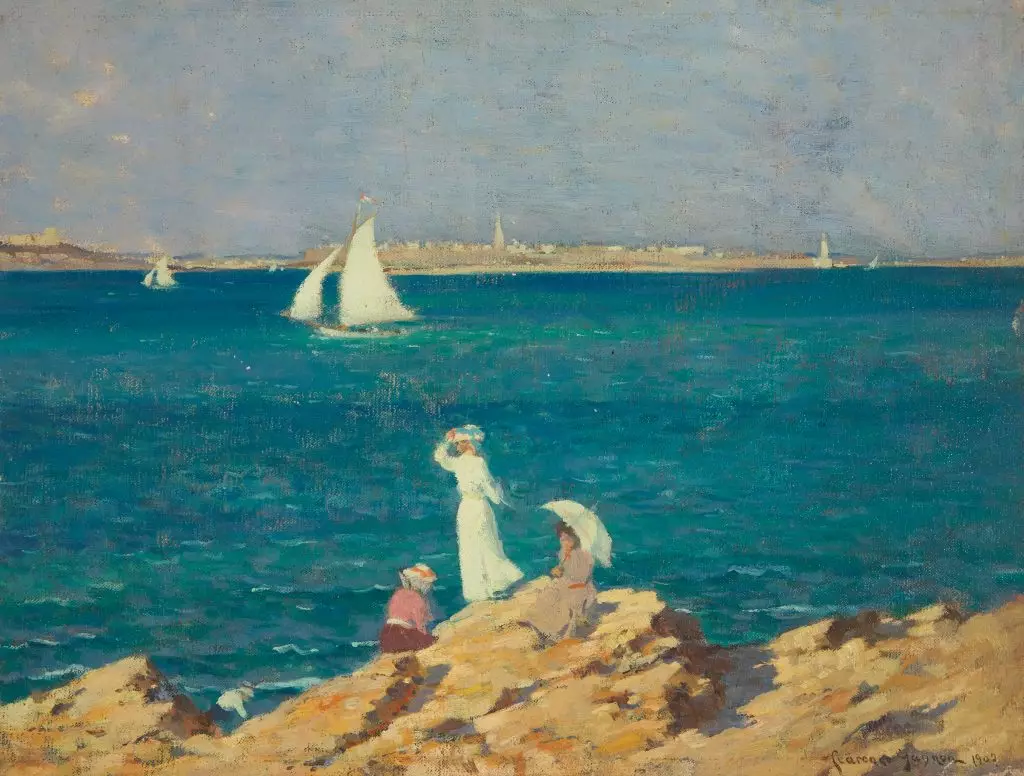 Clarence Gagnon, Plážová scéna, St. Malo (1907). S láskavým dovolením Waddington's.