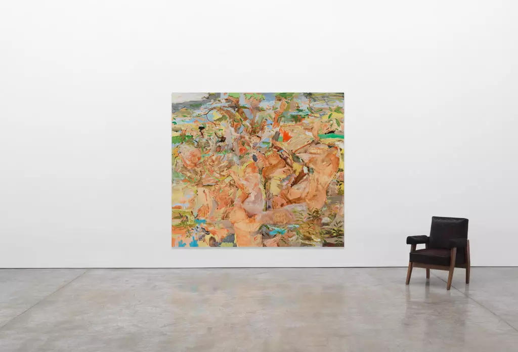 Cecily Brown, Sawirrada Muuqaalka Muuqaalka 1, 2001. Saliid dharka linenka ah, 90 x 100 in, 228.6 x 254 cm gudaha Gagosian's Frieze New York 2020 Qolka Daawashada onlaynka ah. Farshaxan © Cecily Brown. Mahadsanid Gagosian.