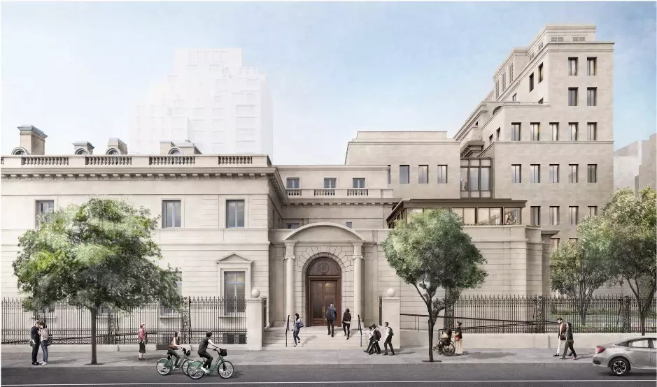 Rendering vun der Frick Collection aus 70th Street; Ugedriwwe vun Selldorf Architekten.