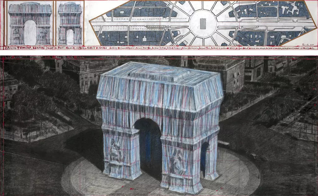 Christo, L’Arc de Triomphe, Iliyofungwa (Mradi wa Paris - Place de l’Etoile – Charles de Gaulle). © 2019 Christo. Picha: